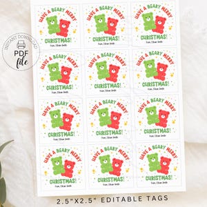Printable Gummy Bear Tag, Have a Beary Merry Christmas Personalized 2 ...