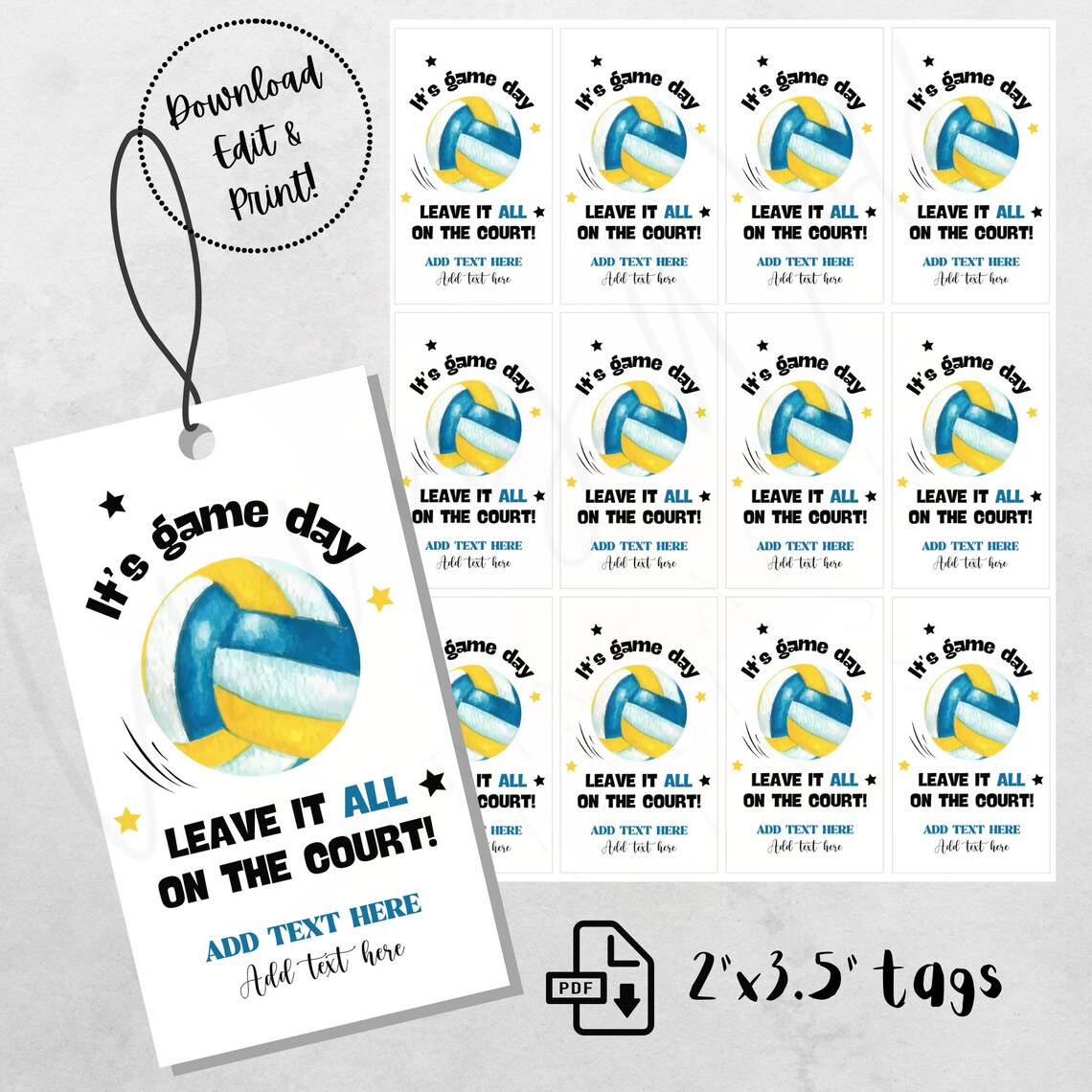 Printable Volleyball Game Day Tags Personalized Volleyball Team Good ...