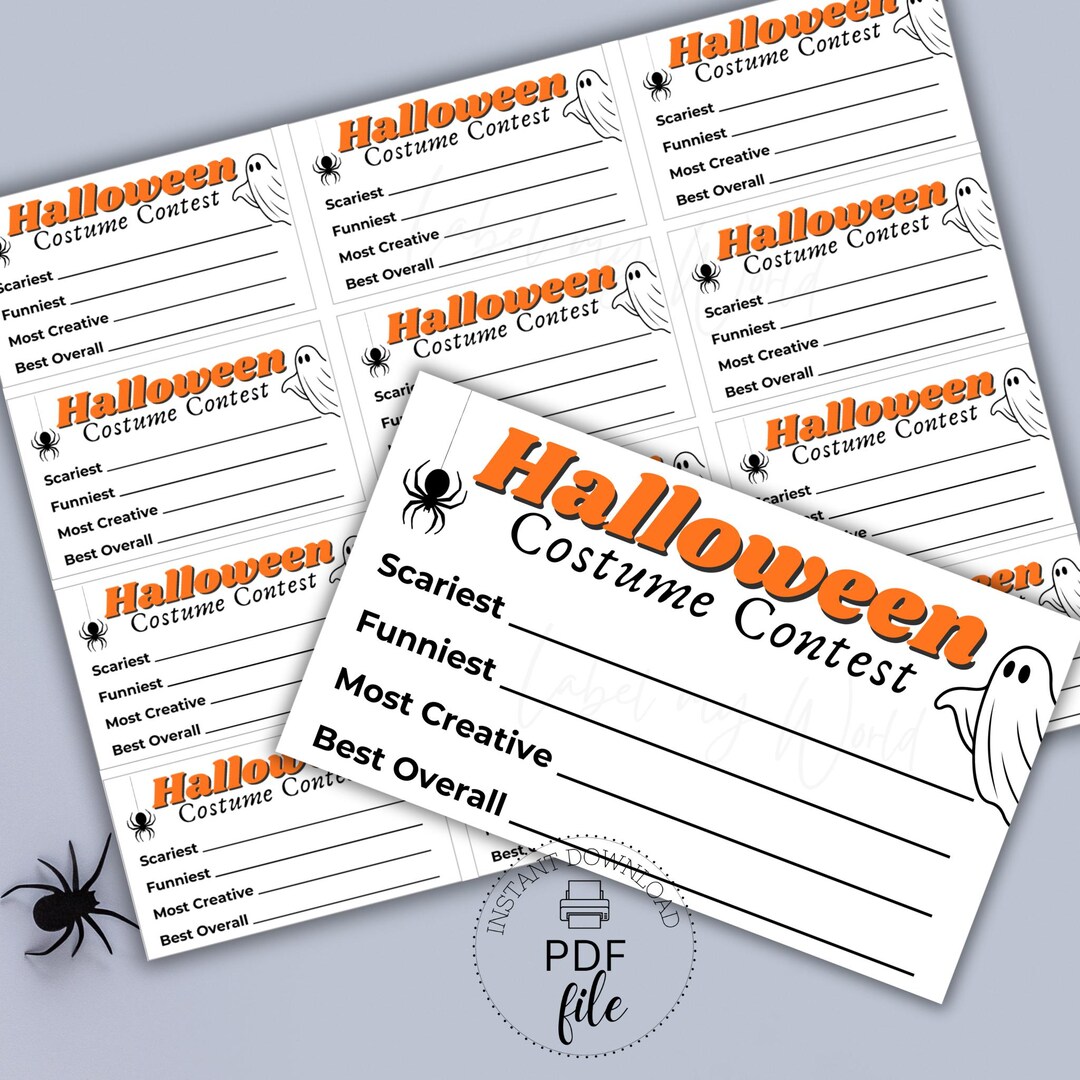 Halloween Costume Voting Cards, Printable Costume Contest Ballots (PDF ...