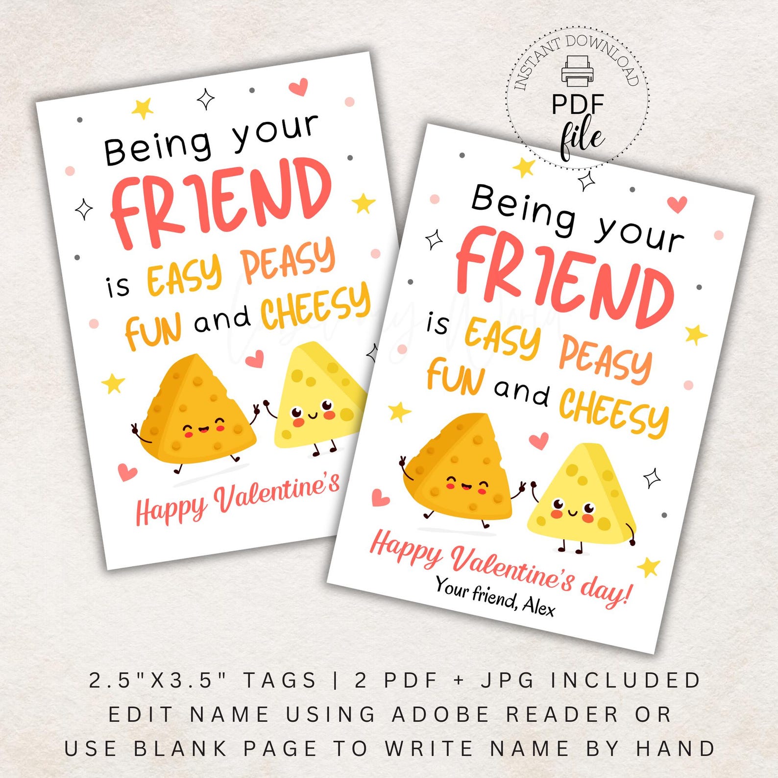 Printable Cheese Valentine Gift Tag, Personalized Being Your Friend is ...