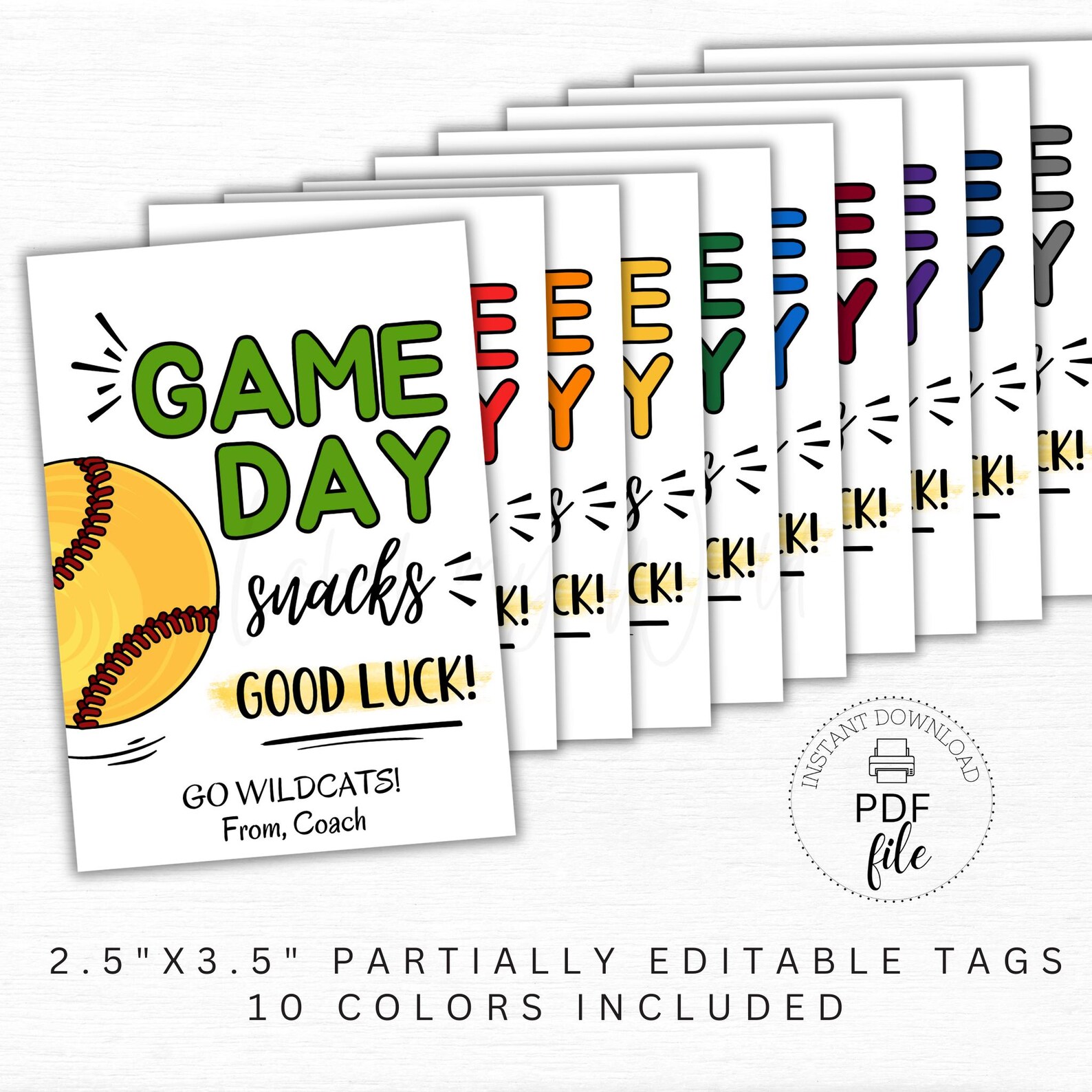Printable Softball Game Day Snacks Tag, Personalized Good Luck 2.5x3.5 ...