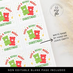 Printable Gummy Bear Tag, Have a Beary Merry Christmas Personalized 2 ...