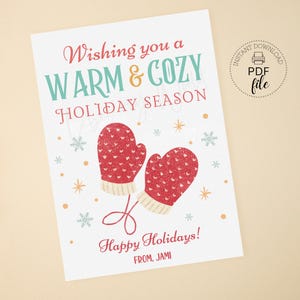 Printable Mittens Winter Gloves Tag, Personalized Wishing You a Warm ...