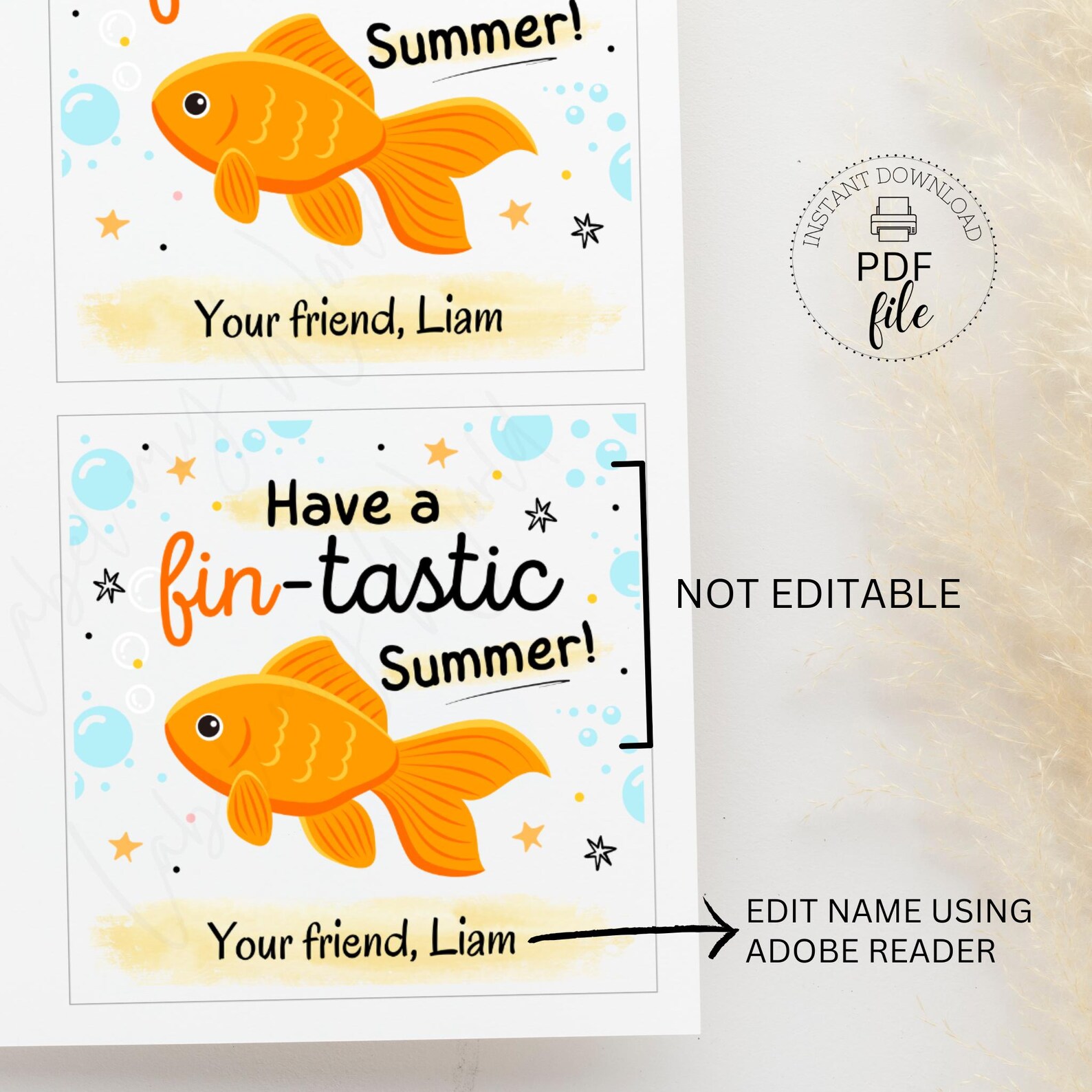 Printable Have a Fin-tastic Summer Gift Tag, Personalized Teacher ...