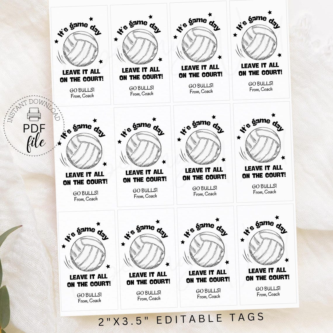 Printable Volleyball Game Day Tags | Personalized Volleyball Team Good ...