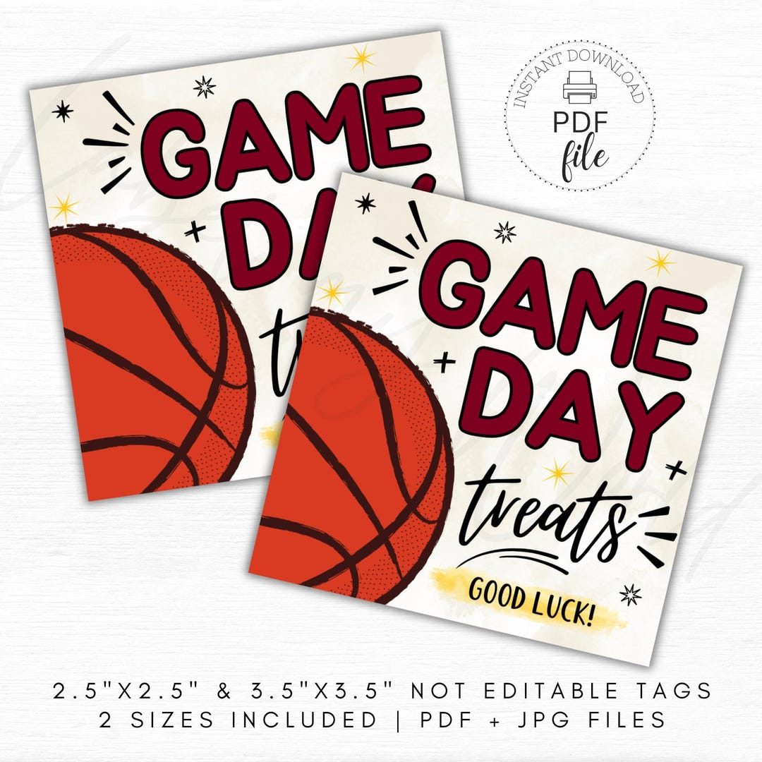 Printable Basketball Game Day Tag, Game Day Treats Good Luck Gift Tag ...
