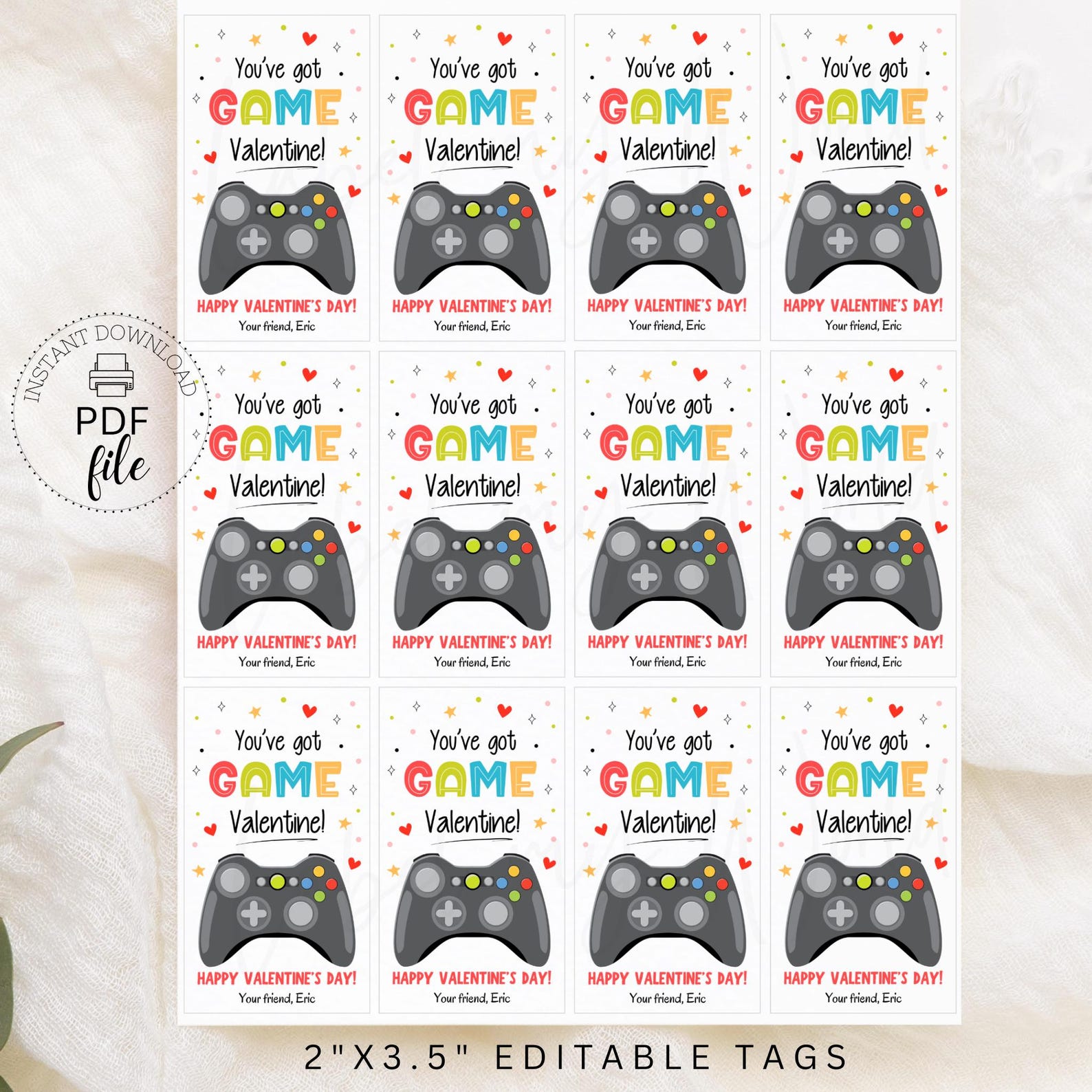 Printable Valentine Video Game Gift Tag, Personalized You've Got Game ...