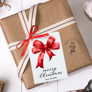 Printable Christmas Red Bow Gift Tag, Personalized Merry Christmas ...