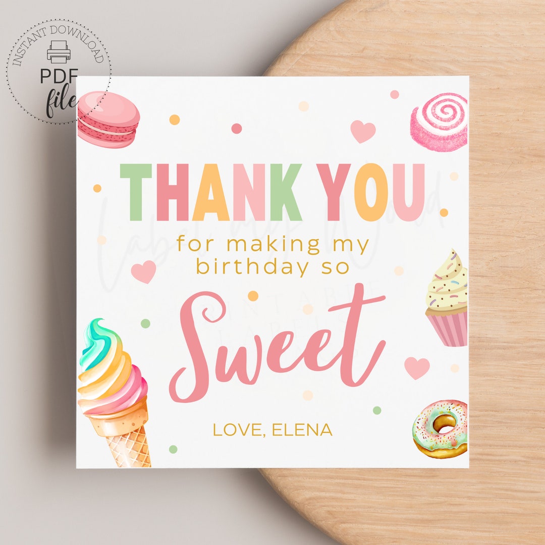 Printable Thank You Birthday Party Favor Tag | Personalized Thanks for ...