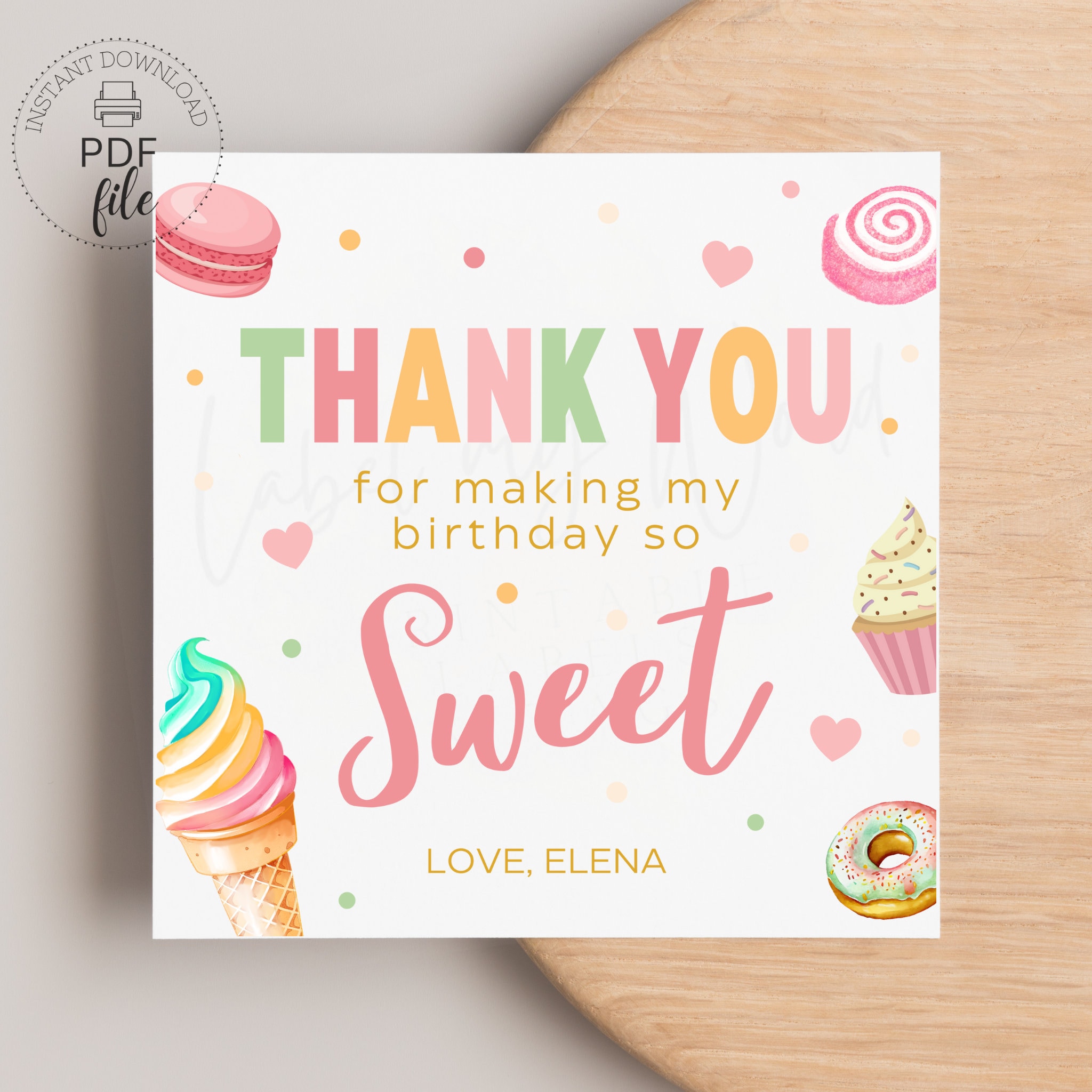 Printable Thank You Birthday Party Favor Tag Personalized Thanks for ...