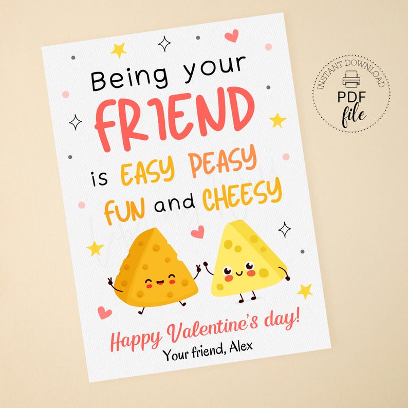 Printable Cheese Valentine Gift Tag, Personalized Being Your Friend is ...