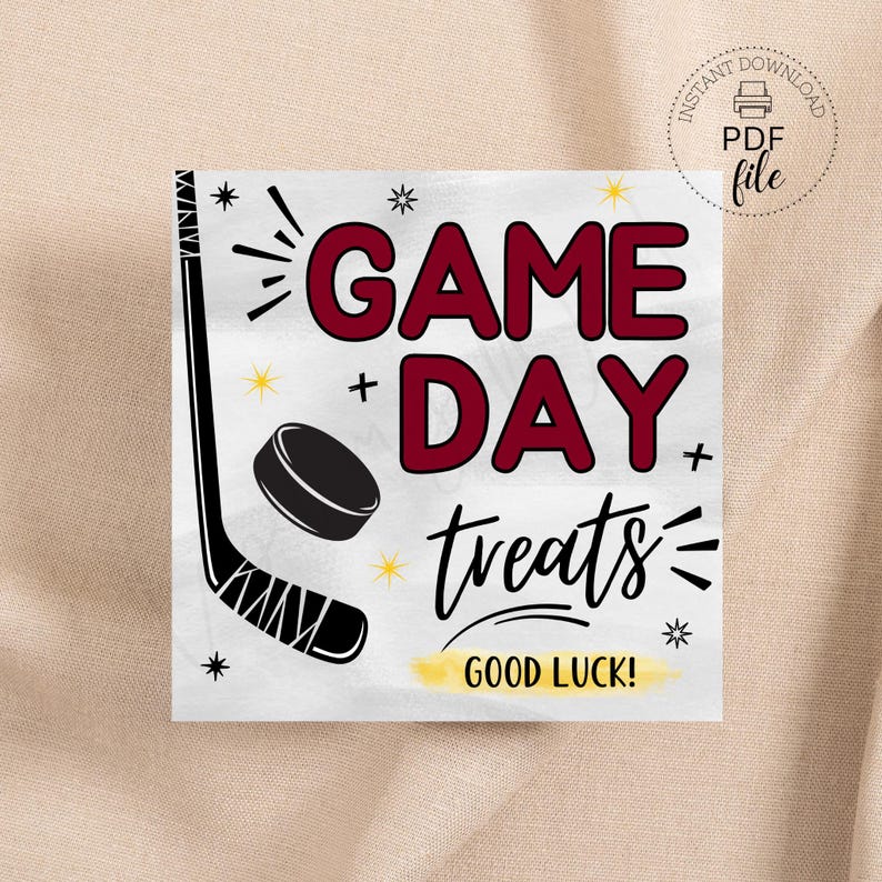 Ice Hockey Team Maroon Game Day Good Luck Treat Tag (PDF + JPG Download ...