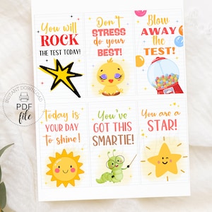 Printable Testing Day Tags, Test Taking Motivation Note Cards, Cute ...