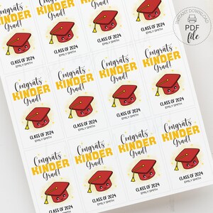 Printable Congrats Kinder Grad Tags, Personalized Class of 20XX ...