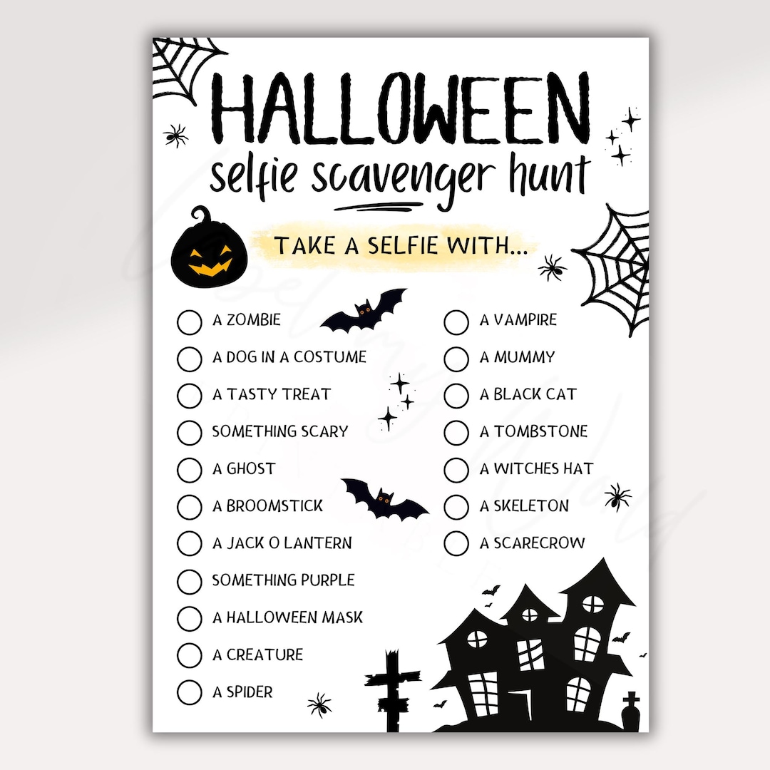 Printable Halloween Selfie Scavenger Hunt for Teens, Halloween Party ...