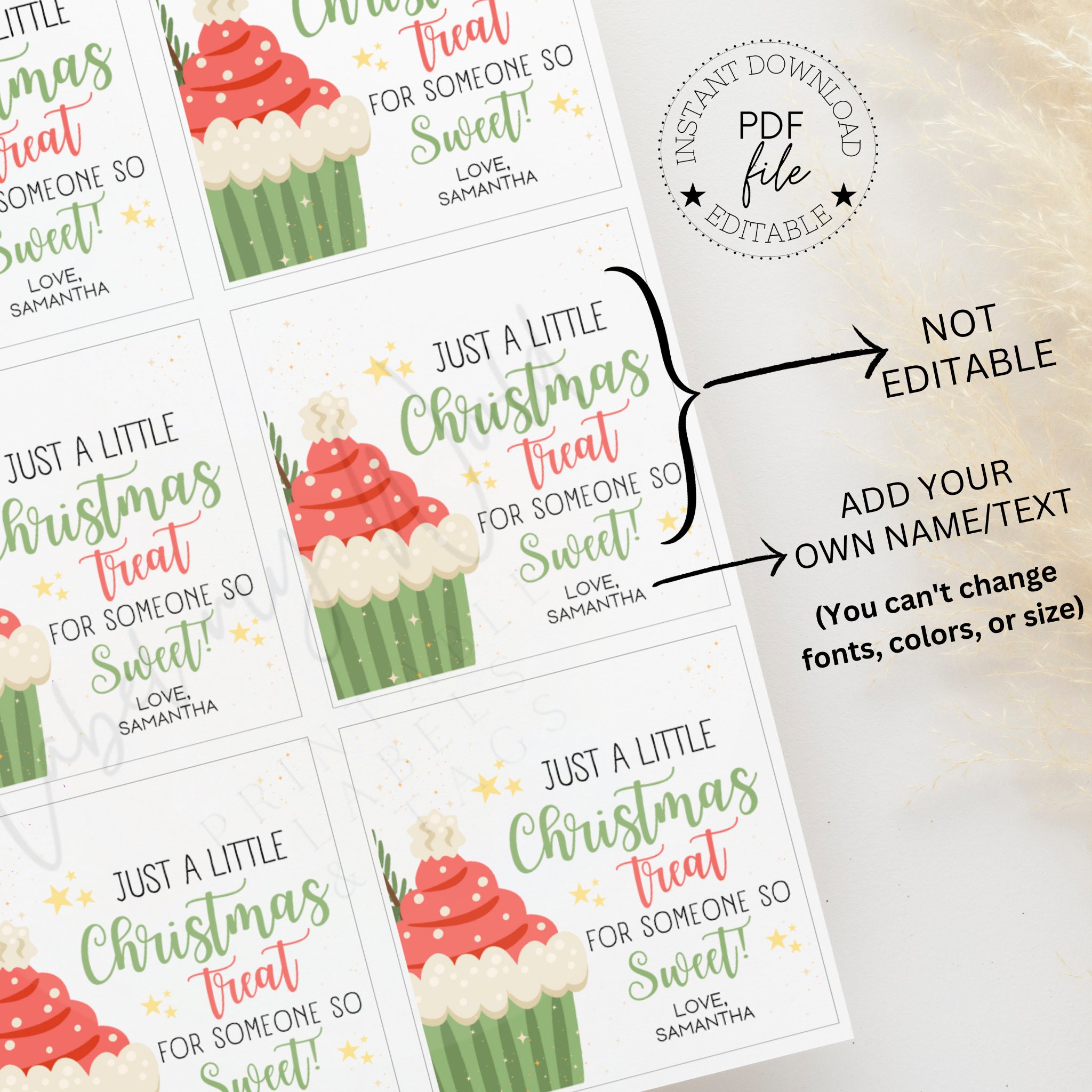 Christmas Cupcake Appreciation Gift Tags | Printable Holiday Treat Tag ...