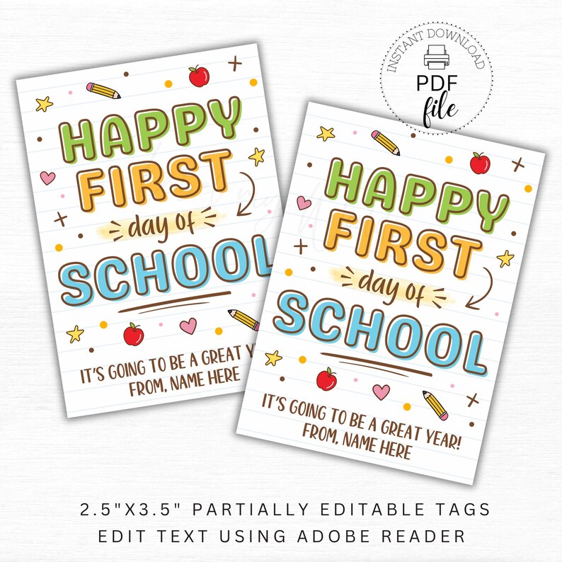 Printable Happy First Day of School Gift Tag, Back to School Classroom ...