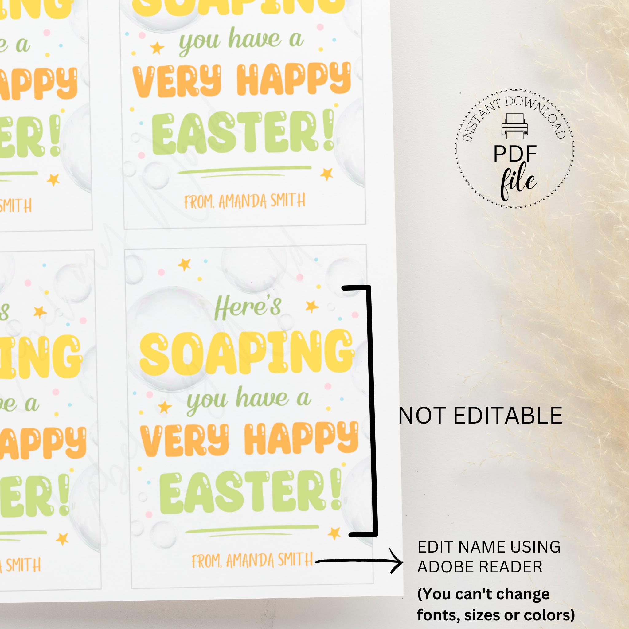 Printable Easter Soap Gift Tag, Soaping You Have a Very Happy Easter ...