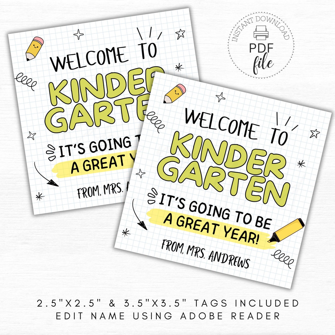 Printable Welcome to Kindergarten Gift Tag, Personalized Teacher ...