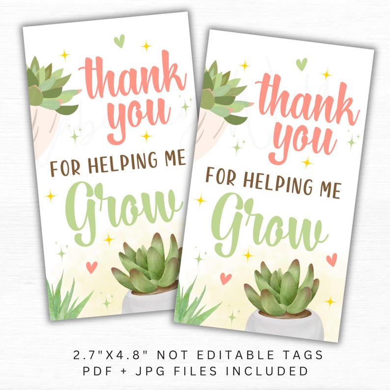 Printable Thank You for Helping Me Grow Tag, Teacher Appreciation ...