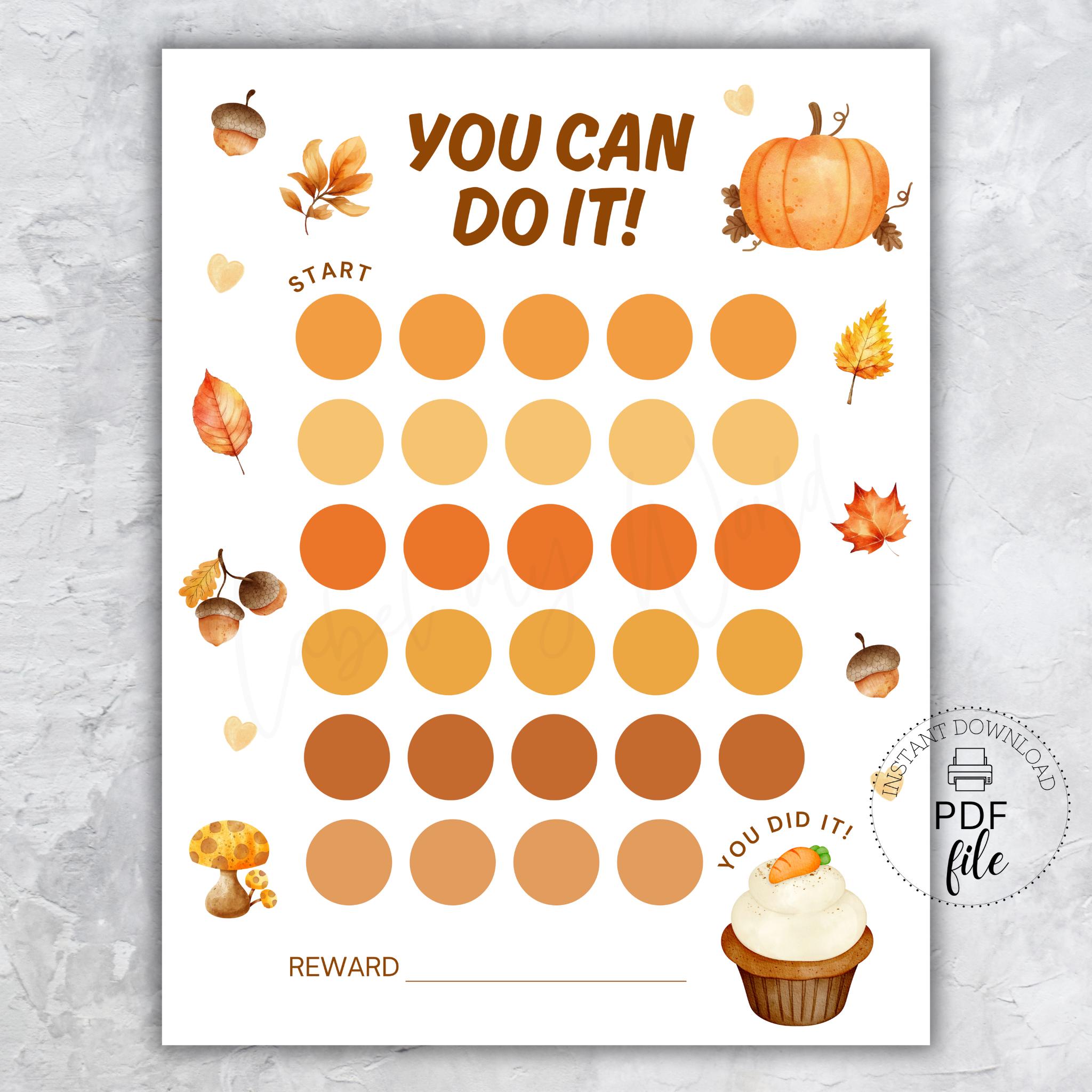 Printable Fall Reward Chart, Autumn Kids Sticker Chart, You Can Do It ...