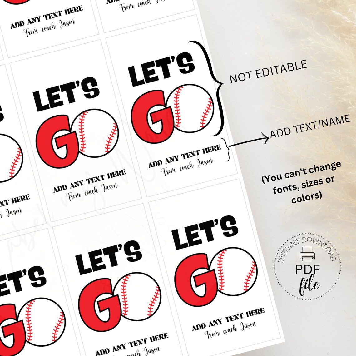Baseball Team Let's Go Tag Printable Baseball Good Luck Game Day Snacks ...