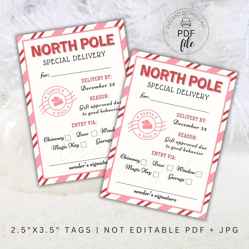 Printable North Pole Special Delivery Gift Tag, Christmas Gift From ...