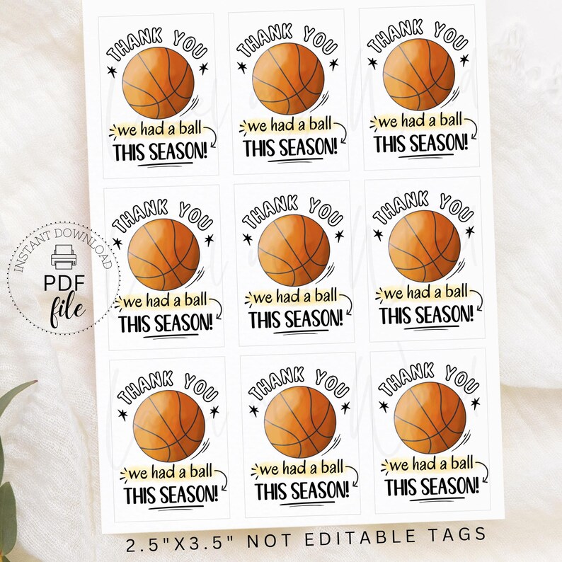 Printable Basketball End of Season Tags, Thank You We Had a Ball This ...