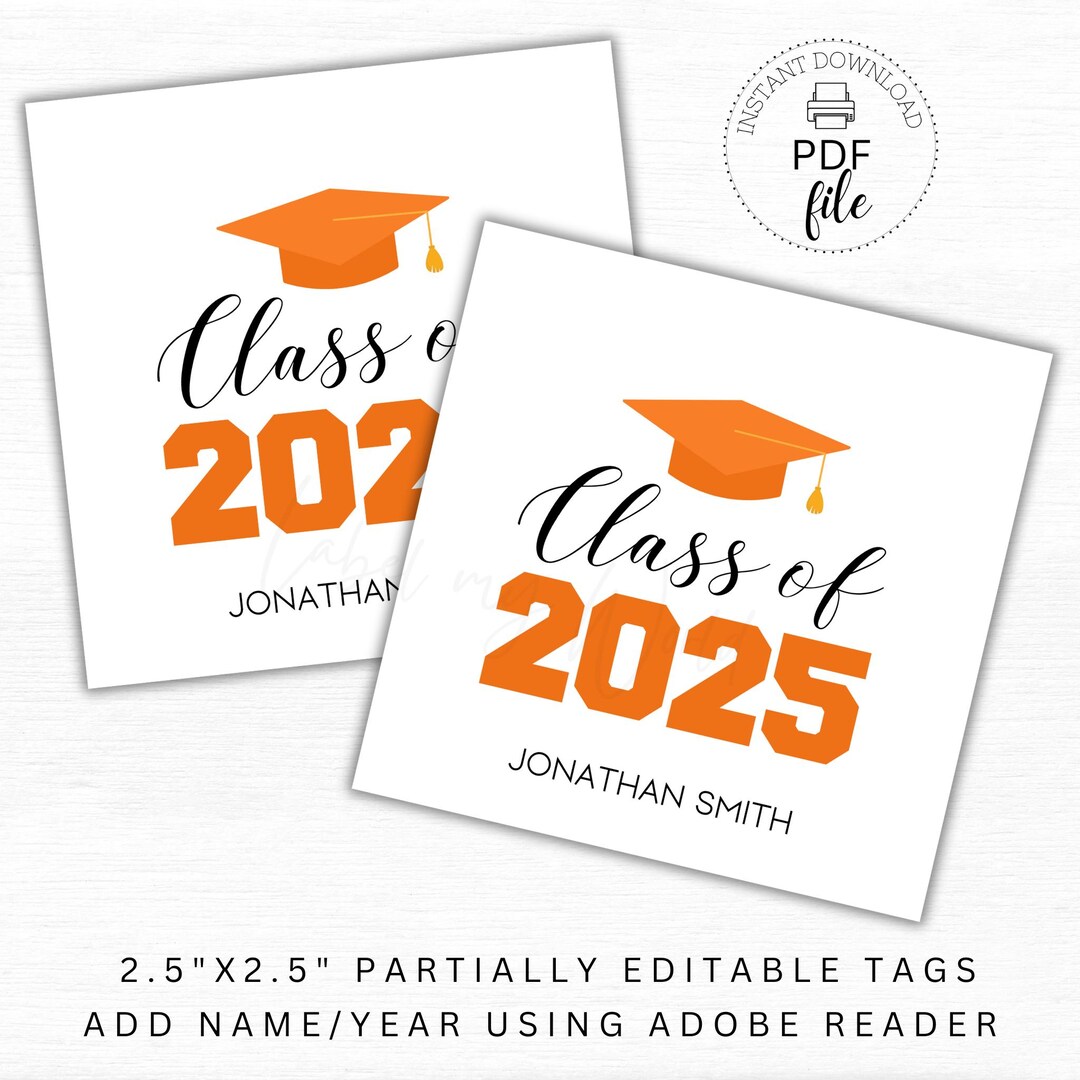 Graduation Orange Grad Cap Gift Tag | Personalized Class of 20xx ...