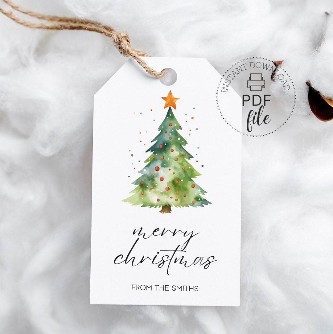 Merry Christmas Gift Tag | Printable Christmas Tree Favor Tag ...