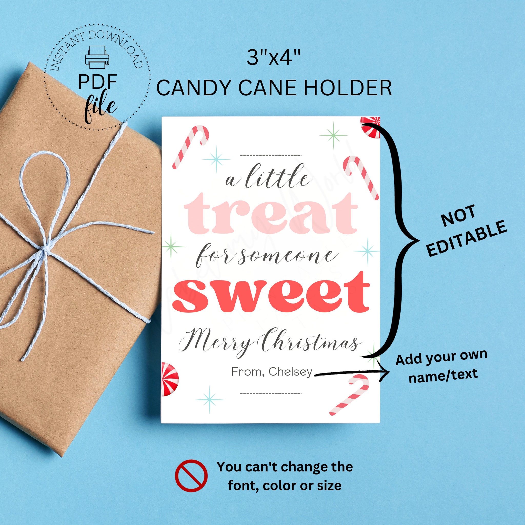 Christmas Candy Cane Holder Template, Printable Personalized Holiday ...