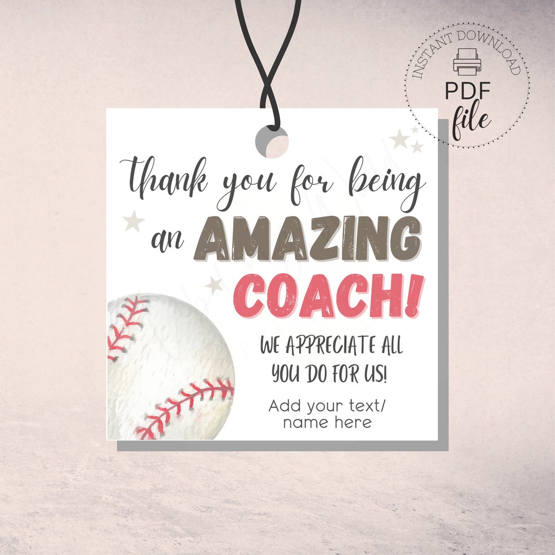 Baseball Thank You Coach Gift Tags Printable/customized - Etsy