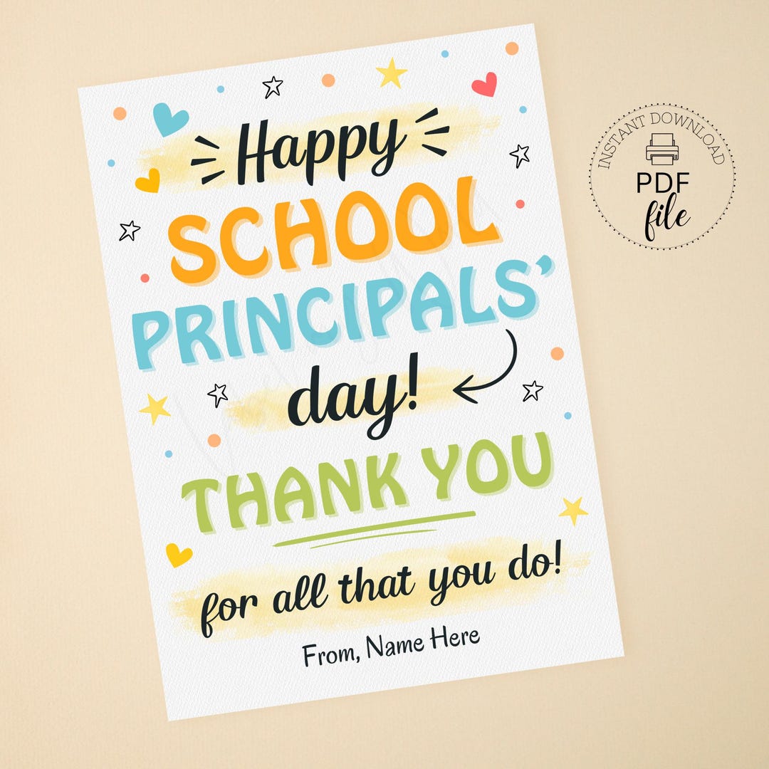 Printable Happy School Principals Day Gift Tag, Personalized Thank You ...