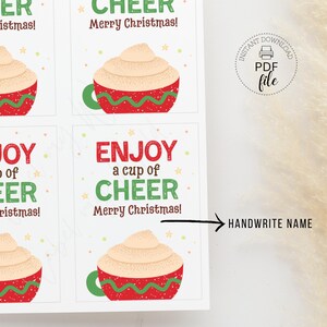 Printable Enjoy a Cup of Cheer Tags, Christmas Hot Cocoa Mug Favor Tag ...