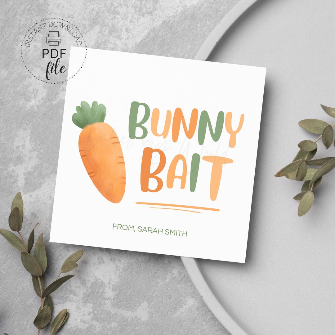 Printable Easter Bunny Bait Cookie Tag, Watercolor Carrot Personalized ...