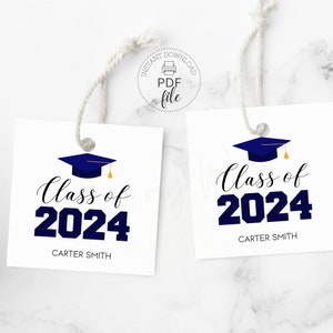 Graduation Dark Blue/navy Grad Cap Gift Tag | Personalized Class of ...