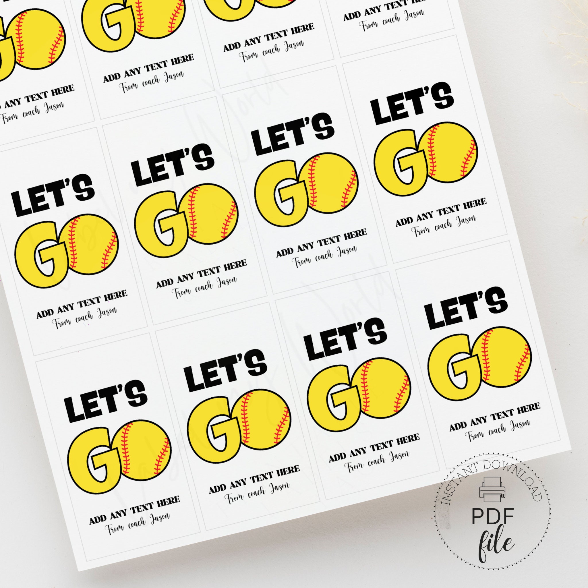 Softball Team Let's Go Tags Printable Good Luck Game Day Treats Tags ...