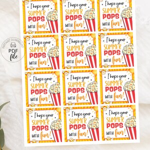 Printable End of School/summer Gift Tag, I Hope Your Summer Pops With ...