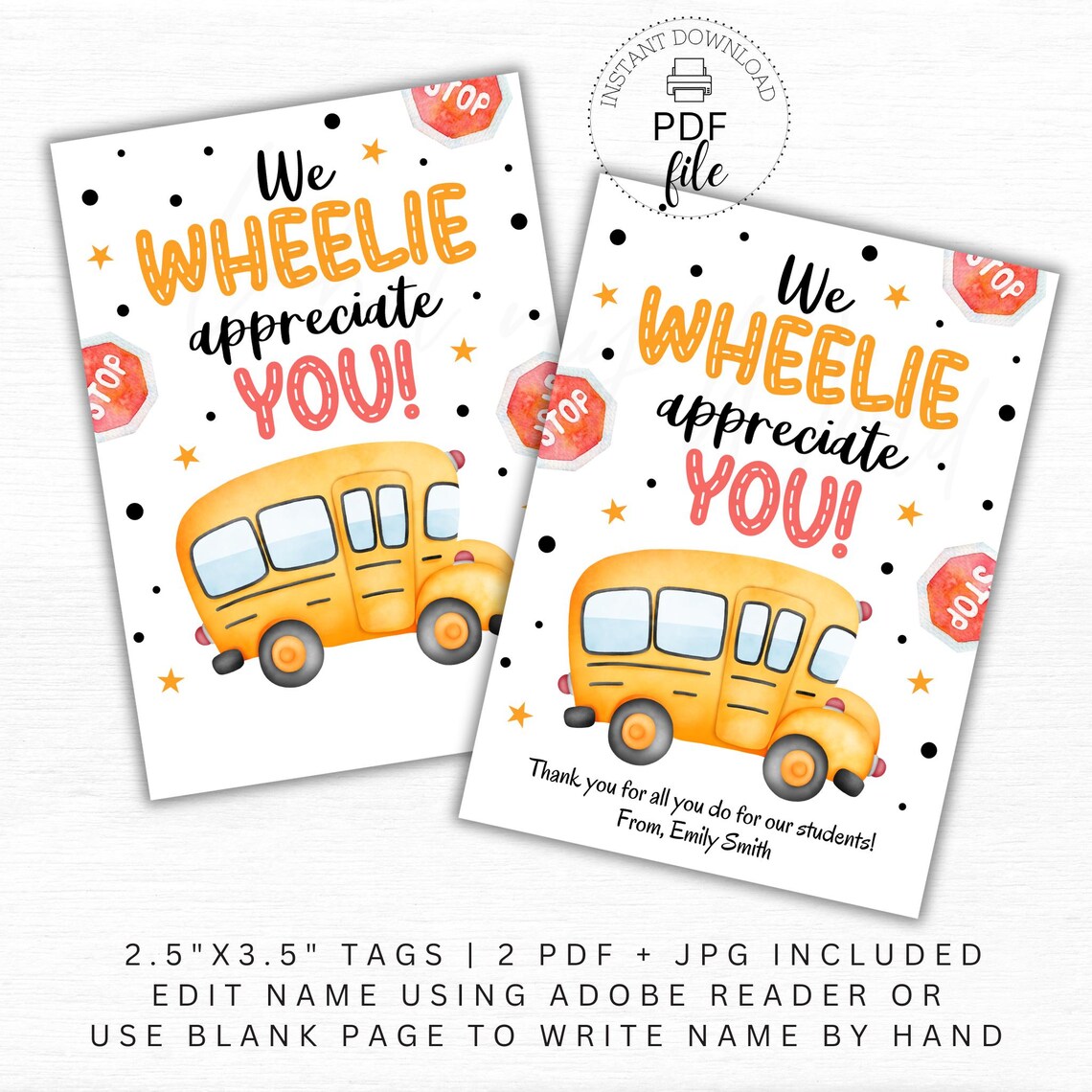 Printable School Bus Driver Appreciation Tag, We Wheelie Appreciate You ...