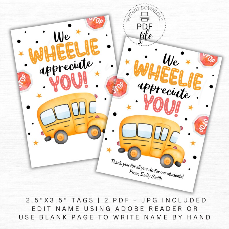 Printable School Bus Driver Appreciation Tag, We Wheelie Appreciate You ...