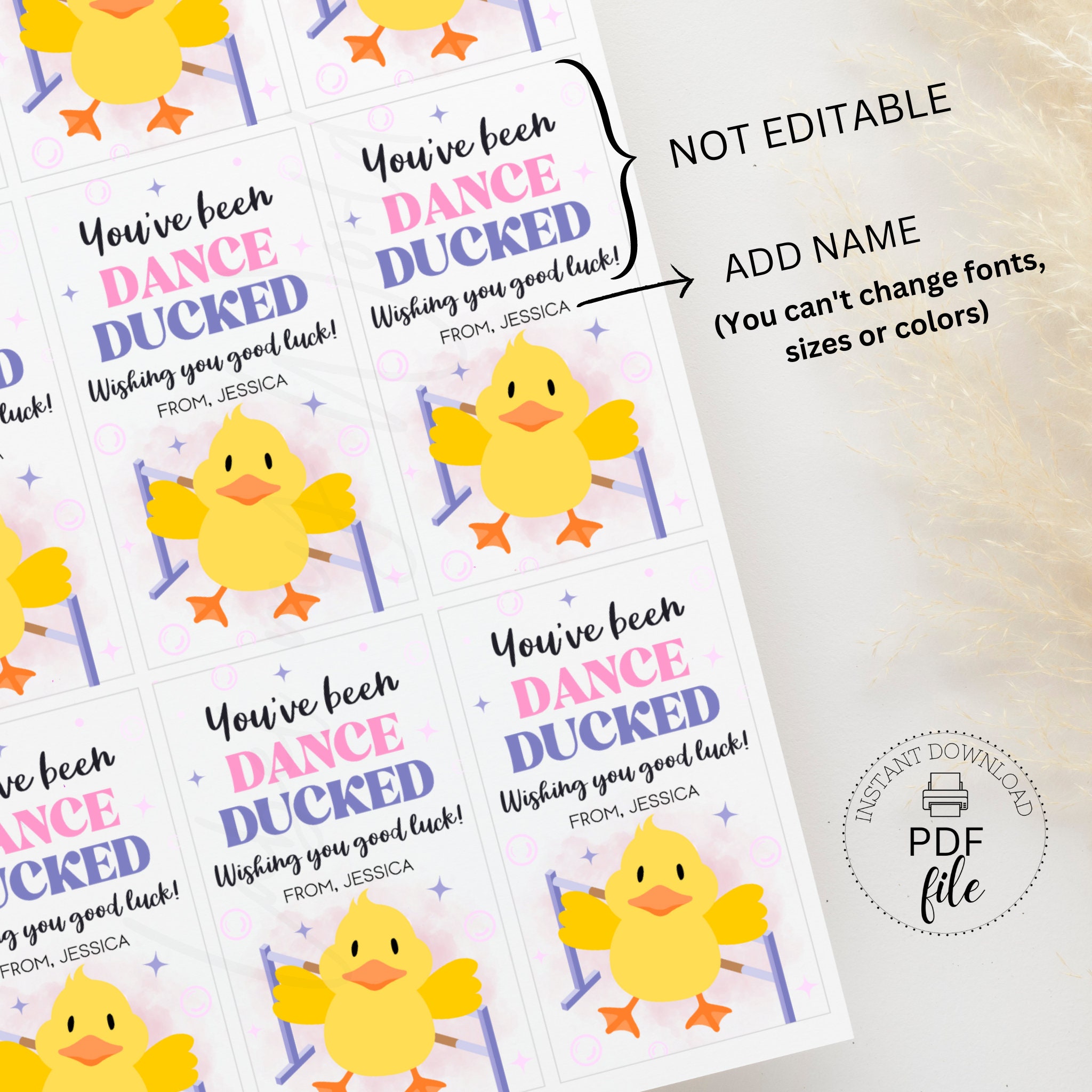 Printable Dance Duck Tags, Personalized You've Been Dance Ducked Good ...