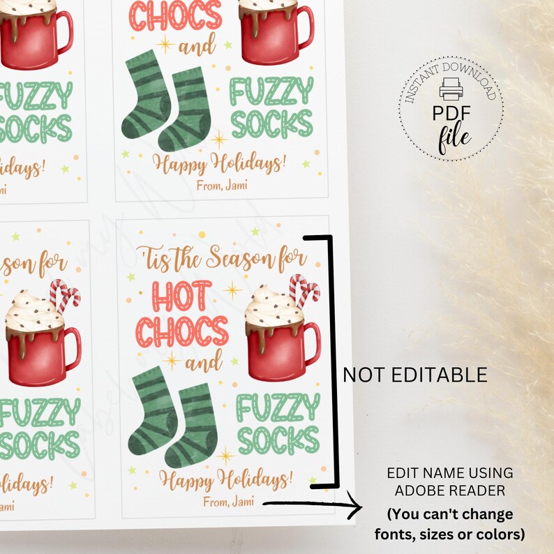 Printable Hot Cocoa & Holiday Socks Gift Tag, Personalized 'tis the ...