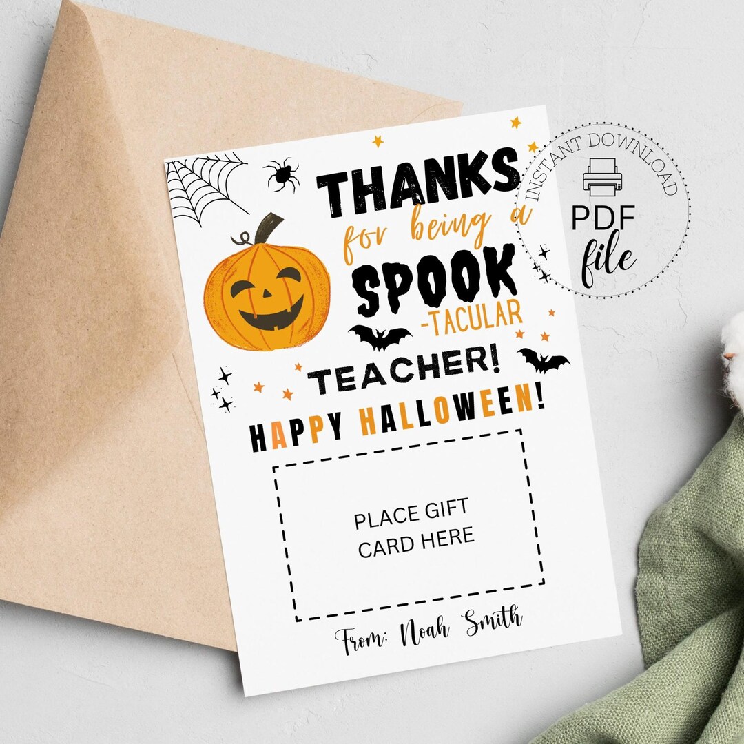 Happy Halloween Teacher Gift Card Holder Template | Printable Thank You ...