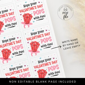 Printable Ring Candy Tag, Hope Your Valentine's Day Pops With Fun ...