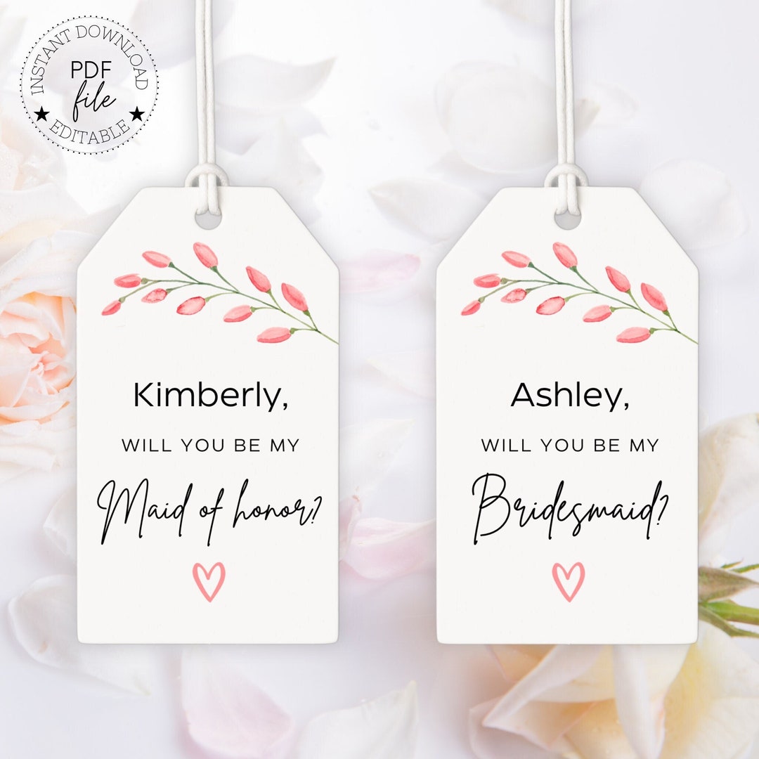 Bridesmaid/maid of Honor Proposal Gift Tags PDF File Download, Edit ...