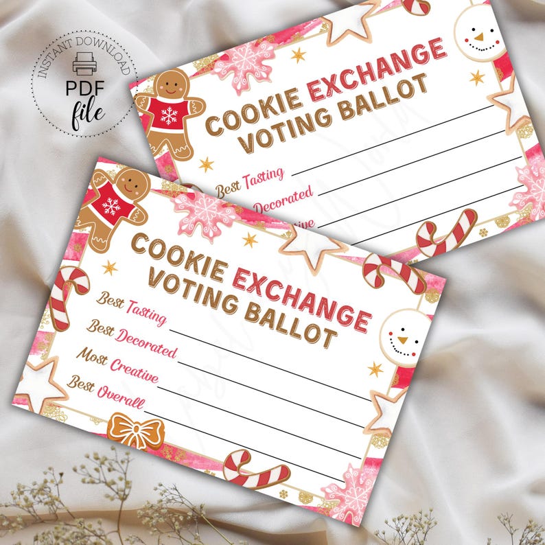Printable Christmas Cookie Exchange Voting Ballots, Christmas Party ...