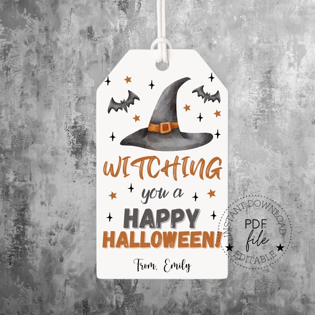 Witching You a Happy Halloween! Editable Tag | Printable Halloween Gift ...