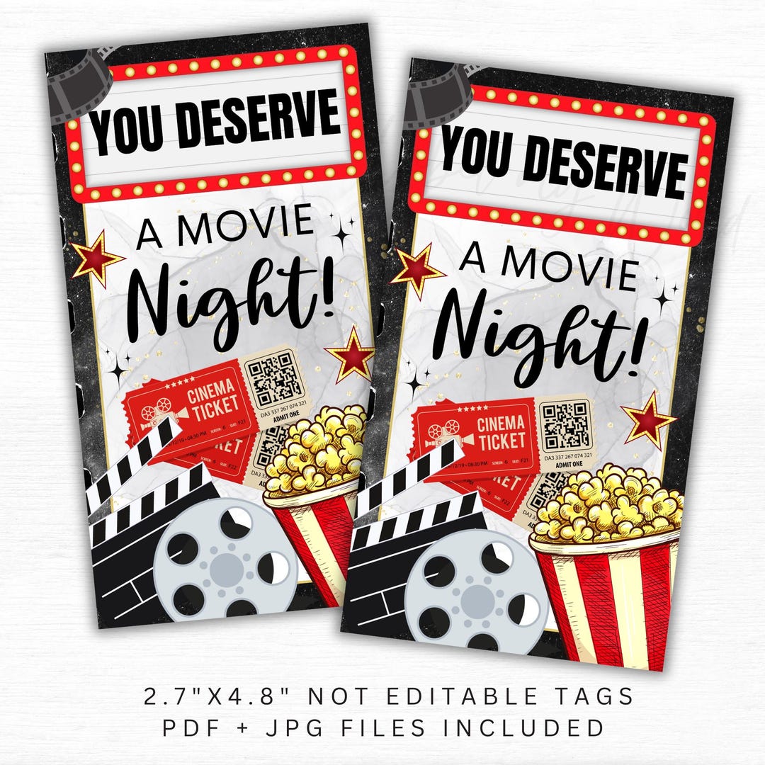 Printable Movie Appreciation Tag, You Deserve a Movie Night Gift Tag ...