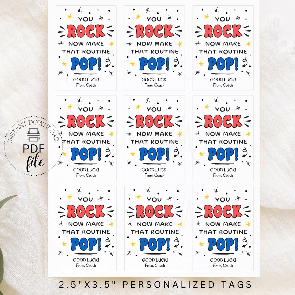 Printable You Rock Now Make That Routine Pop Gift Tag, Cheer Dance ...