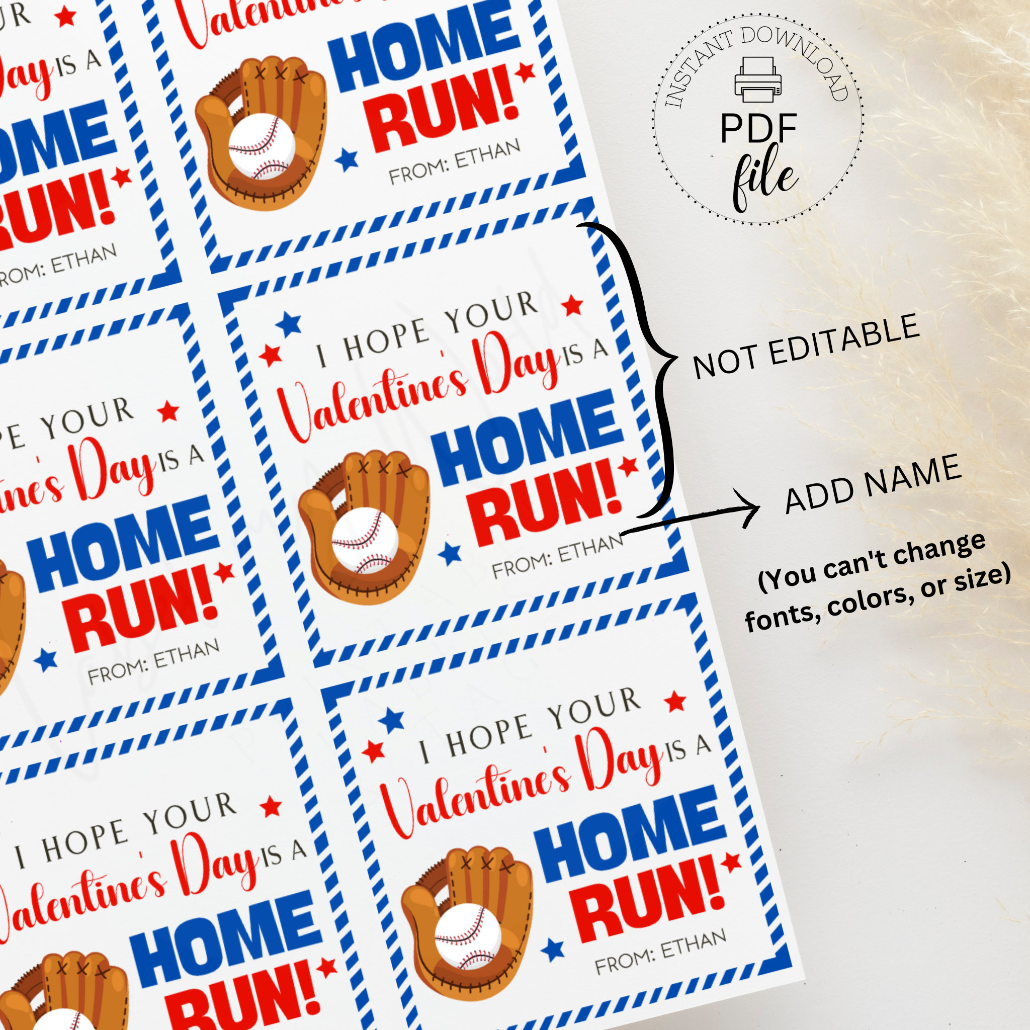 Printable Baseball Valentine Cards, Personalized Big Kids Valentine's ...